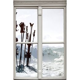 queence Wandsticker &raquo;Skier auf Berg&laquo; Wandsticker, Wandbild, selbstklebend, 3D, Fenster wei&szlig;