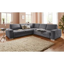 Sit & More sit&more Ecksofa &raquo;Santorini L-Form&laquo; mit Federkern und Sitztiefenverstellung, wahlweise mit Bettfunktion grau Struktur (100% Polyester);Struktur fein (