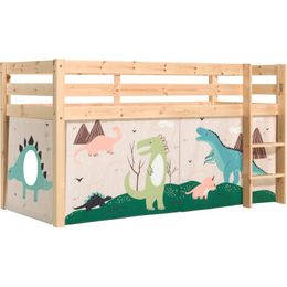 Vipack Spielbett &raquo;Pino, Kiefer massiv, mit Rolllattenrost u. Textil-Set, Made in Europe&laquo; B/H/T ca. 210x114x106cm, mit Leiter und Absturzschutz, verschiedene 
