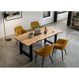 Salesfever Essgruppe &raquo;Esszimmerausstattung aus Holz und Metall&laquo; Set, 5 Stk. tlg. 5-teiliges Set aus doppelt gewachstem Massivholz gelb Massivholz, 