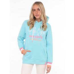Zwillingsherz Damen Hoodie &raquo;"Ahoi K&auml;pt'n"&laquo;, mit maritimer Botschaft, lustigen M&ouml;wen, K&auml;ngurutaschen und Stickerei blau L/XL (L/XL)