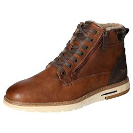 Mustang Shoes Herren Winterboots , Schn&uuml;rboots, Casual-Stiefelette mit kariertem Einsatz am Schaftrand braun 44