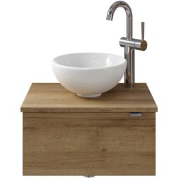 Waschtisch &raquo;Serie 6915 Waschschale mit Unterschrank f&uuml;r G&auml;stebad, G&auml;ste WC&laquo; Keramik-Aufsatzbecken, Waschtischplatte, Waschtischunterschrank, 3 Stk. 