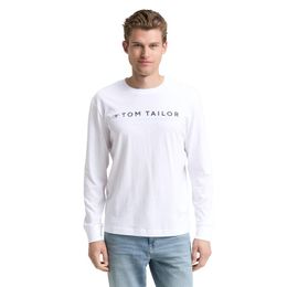 Tom Tailor Herren Tom Tailor Langarmshirt mit Logo Print wei&szlig; XXL