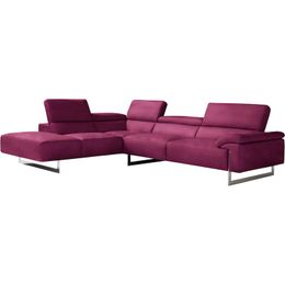 Egoitaliano Ecksofa &raquo;Malika, elegant und bequem, Designsofa, L-Form&laquo; mit Ottomane, inkl. Kopfteilverstellung und chromfarbenen Metallf&uuml;&szlig;en pink