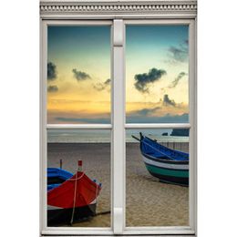 queence Wandsticker &raquo;Boote am Strand&laquo; Wandsticker, Wandbild, selbstklebend, 3D, Fenster bunt