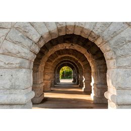 papermoon Fototapete &raquo;TUNNEL-STEINWAND STEINMAUER STEINE STRUKTUR ALLEE DEKO&laquo; bunt Vlies