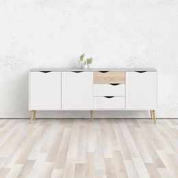 Andas Kommode &raquo;Oslo, Sideboard, Aufbewahrung, Schubladenschrank, Stauraum&laquo; Breite 196 cm, H&ouml;he 82 cm, 3 T&uuml;ren und 3 Schubladen wei&szlig; Spanplatte