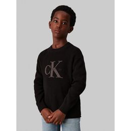Calvin Klein Jeans Herren Rundhalspullover &raquo;Towelling Ck Stitch Sweater&laquo; f&uuml;r Kinder bis 16 Jahre und mit Logostickerei schwarz 4 (104)