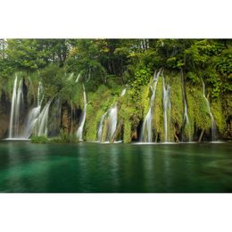papermoon Fototapete &raquo;WASSERFALL-B&Auml;UME FLUSS SEE STEINE BLUME WALD BACH SONNE&laquo; bunt Vlies