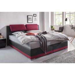 Maintal Boxspringbett verstellbare Kopfst&uuml;tze rot Strukturstoff-Bezug 100% Polyester;Kunstleder 100% PU;Bezug der Spiegelfl&auml;che Matratzendrell aus 100% 