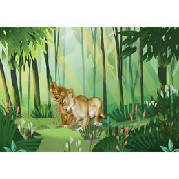 Komar Vliestapete &raquo;Digitaldruck Vlies - Lion King Love - Gr&ouml;&szlig;e 400 x 280 cm&laquo; bedruckt glatt Kinderzimmer gr&uuml;n Vlies