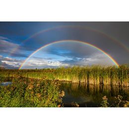 papermoon Fototapete &raquo;REGENBOGEN &Uuml;BER FLUSS-LANDSCHAFT NATUR HIMMEL WOLKEN&laquo; bunt Vlies