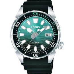 Lorus Herren Lorus Quarzuhr Armbanduhr, Herrenuhr, Silikonarmband, analog, Datum, Leuchtindizes schwarz