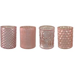 Creativ deco Windlicht mit unterschiedlich strukturierten Oberfl&auml;chen, 4er Set, H: ca. 10 cm rosa Glas