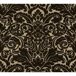ARCHITECTS PAPER &raquo;Castello&laquo; Barock gemustert ornamental beflockt Ornament Tapete Barock Tapeten Wohnzimmer Schlafzimmer K&uuml;che Design schwarz Vinyl, Vlies