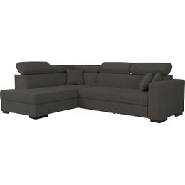 Home Affaire Ecksofa &raquo;Tulio L-Form&laquo; wahlweise mit Bettfunktion und Bettkasten, incl. 3 Zierkissen grau Struktur fein (100% Polyester);Struktur (100% 