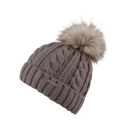 Chillouts Damen Chillouts Bommelm&uuml;tze &raquo;Joan Hat&laquo; Mit Fake-Fur Pom Pom, Zopfmuster braun