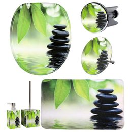 Sanilo Badaccessoire-Set &raquo;Harmony&laquo; bestehend aus WC-Sitz, Badteppich, St&ouml;psel, Seifenspender, WC-B&uuml;rste Massivholz, Polyester, Polyresin (Kunststein)