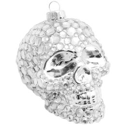 Christbaumschmuck &raquo;Glasornament, Totenkopf mit Strass&laquo; Christbaumschmuck aus Glas, mundgeblasen, handgefertigt, Figur silber Glas