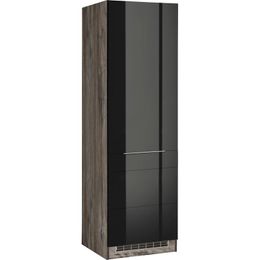 KOCHSTATION K&uuml;hlumbauschrank &raquo;KS-Brindisi&laquo; 60 cm breit, 200 cm hoch, hochwertige MDF Fronten schwarz MDF