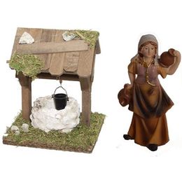 Krippen-Zubeh&ouml;r &raquo;Brunnen und Figur Magd mit Krug., Weihnachtsdeko&laquo; braun Holzwerkstoff, Polyresin (Kunststein)