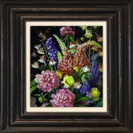queence Leinwandbild &raquo;Blumen&laquo; Blumen Blumenbilder Garten Gartenbilder Kunst Stillleben Premium-Leinwandstoff, Handarbeit aus Deutschland, 40x40cm bunt