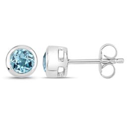 Vira Jewels Damen Paar Ohrstecker &raquo;925-Sterling Silber rhodiniert Gl&auml;nzend Topas blau rund&laquo; wei&szlig;