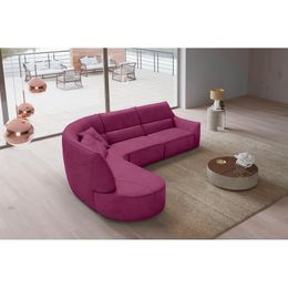 Egoitaliano Ecksofa &raquo;Puffy, extravagant & edel, Retro Designsofa, hoher Sitzkomfort, L-Form&laquo; mit Ottomane, wahlweise mit und ohne elektrischer Relaxfunktion pink