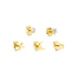 Bruno Banani Damen Ohrstecker-Set &raquo;Mulitpack Schmuck Geschenk Silber 925 Ohrschmuckset Stern Mond Kreuz&laquo; mit Zirkonia (synth.) gold