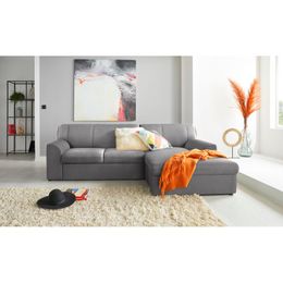 DOMO collection Ecksofa &raquo;Topper, elegant und zeitlos, kompaktes Stellma&szlig; 245/155cm, L-Form&laquo; mit Recamiere, wahlweise mit Schlaffunktion grau