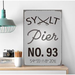 queence Metallbild &raquo;Sylt Pier&laquo; Meer Meer Bilder Schriftzug Strand 1 Stk. tlg. Stahlschilder schwarz Metall, Stahl