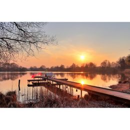 papermoon Fototapete &raquo;HOLZ-BR&Uuml;CKE-PIER STEG SEE STRAND WALD SONNENUNTERGANG&laquo; bunt Vlies