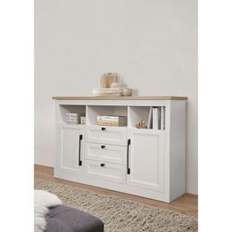 OTTO home Sideboard &raquo;Ismund&laquo; aus MDF, mit Holz-Zierleiste, schwarzen Metallgriffen, H&ouml;he 95 cm transparent Spanplatte