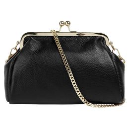 CLUTY Damen Abendtasche echt Leder, Made in Italy schwarz