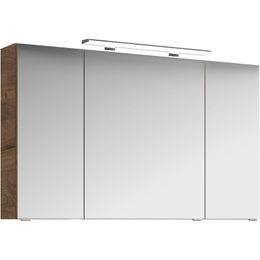 Badezimmerspiegelschrank &raquo;Serie 4010 Badezimmer-Spiegelschrank inkl. LED-Aufsatzleuchte&laquo; Badschrank 120 cm breit, 3 T&uuml;ren, 6 Glas-Einlegeb&ouml;den, inkl 