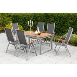 Merxx Garten-Essgruppe &raquo;&raquo;Siena&laquo;&laquo; Set, 5-fach verstellbare R&uuml;ckenlehne, 7 Stk. tlg. Ausziehtisch: LxB: 150-200 x 90 cm grau Aluminium, Massivholz, 