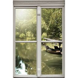 queence Wandsticker &raquo;Fluss&laquo; Wandsticker, Wandbild, selbstklebend, 3D, Fenster gr&uuml;n