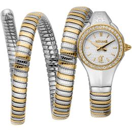 JUST cavalli time Damen Quarzuhr &raquo;Signature Snake&laquo; Armbanduhr, Damenuhr, Edelstahlarmband, analog, Kristallsteine silber