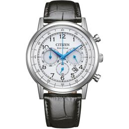 Citizen Herren Chronograph Armbanduhr, Solar, Herrenuhr, Lederarmband, analog, Tag, Stoppfunktion schwarz