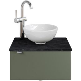 Waschtisch &raquo;Serie 6915 Waschschale mit Unterschrank f&uuml;r G&auml;stebad, G&auml;ste WC&laquo; Keramik-Aufsatzbecken, Waschtischplatte, Waschtischunterschrank, 3 Stk. 