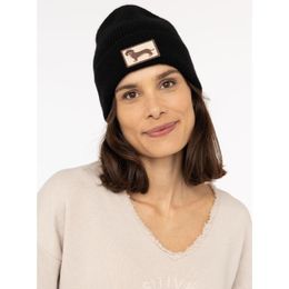 Zwillingsherz Damen Beanie &raquo;"Dog Patch"&laquo; mit s&uuml;&szlig;em Dackelmotiv und Wollanteil schwarz