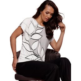CREATION L PREMIUM Damen Kurzarmshirt in seidig mattem Glanz, mit 95% Modal ecru-steingrau-bedruckt Gr&ouml;&szlig;e 42
