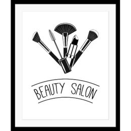 queence Bild &raquo;Beauty Salon&laquo; Fashion Schriftzug Schriftz&uuml;ge Schwarz-Wei&szlig; HD Premium Poster-Druck inkl. Holzrahmen bunt Acrylglas, Holz, Papier