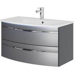 Waschtisch &raquo;Serie 7045 Mineralmarmor-Waschtisch und Unterschrank, 91 cm breit&laquo; Waschplatz mit 2 Schubladen, Badm&ouml;bel Set mit Waschtisch grau