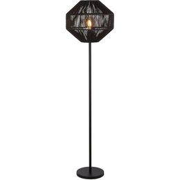 Searchlight Stehlampe &raquo;Wicker Floor Lamp - Matt Black Metal & Black Rope Shade&laquo; E27 1 Stk. Naturmaterial schwarz