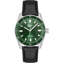 Lacoste Herren Quarzuhr Armbanduhr, Herrenuhr, Lederarmband, analog schwarz
