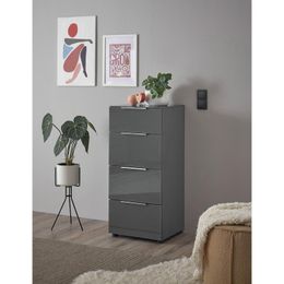 HBZ-MEBLE HBZ Kommode &raquo;Santorin Mehrzweckschrank mit Schubk&auml;sten, BxHxT 45x99x40 cm&laquo; 1 Stk. tlg. Mit 4 Schubk&auml;sten mit Softclose, Glasfront und Glasoberboden 