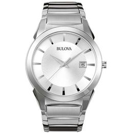 Bulova Herren Quarzuhr Armbanduhr, Herrenuhr, Damenuhr, Edelstahlarmband, Datum silber
