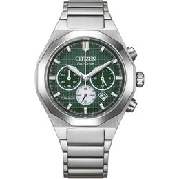 Citizen Herren Chronograph Armbanduhr, Solar, Titan, Herrenuhr, analog, Tag, Stoppfunktion silber